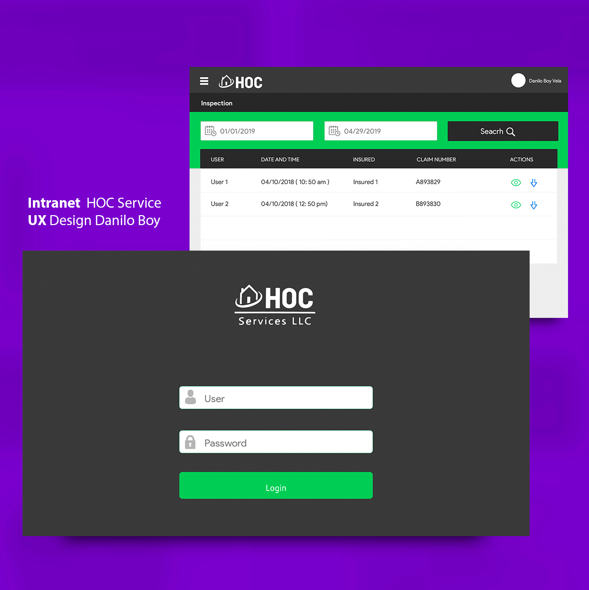 HOC Services Intranet - Danilo Boy | Diseño UX UI